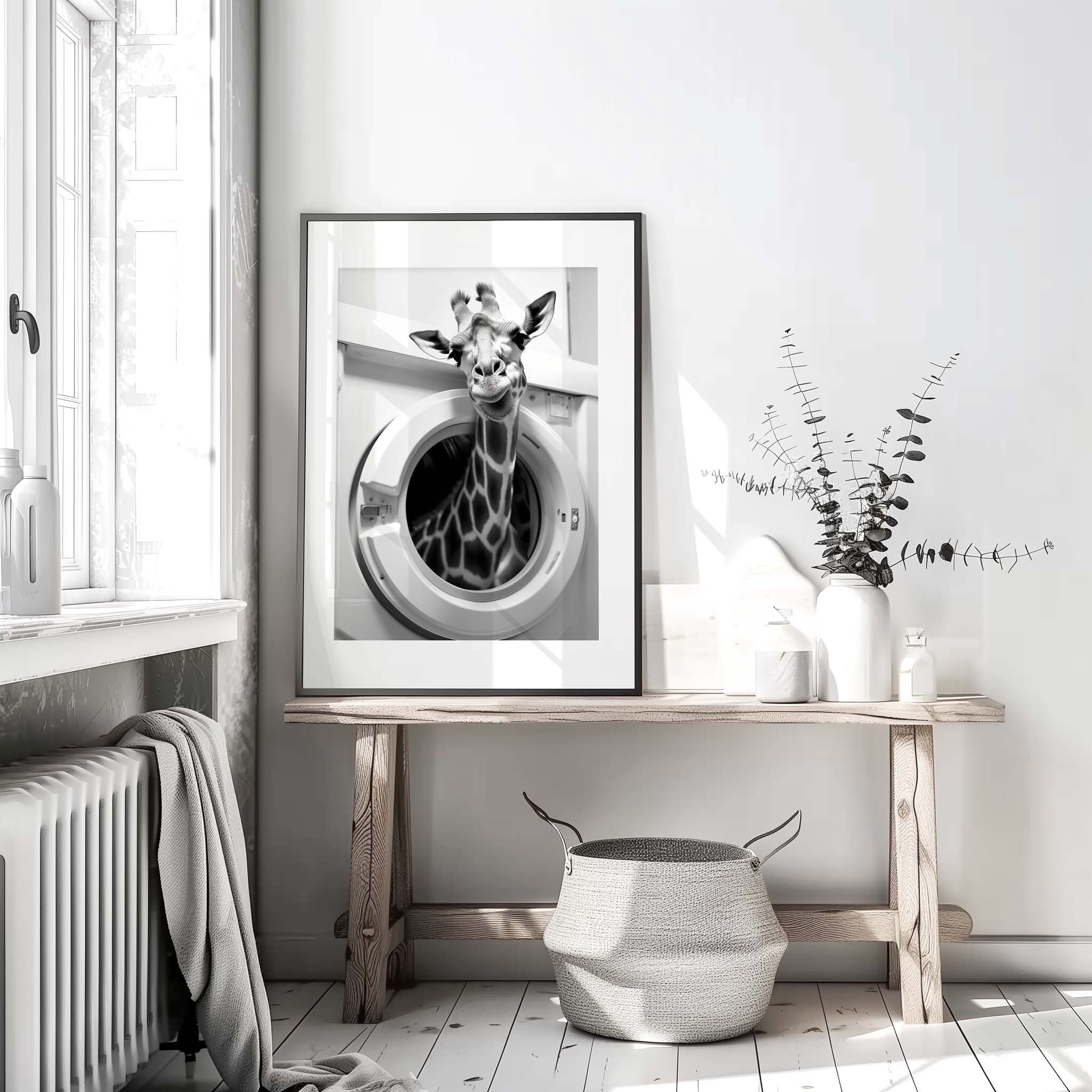 Giraffe Laundry Art Animal Laundry Funny Giraffe Art Cute Giraffe Print ...