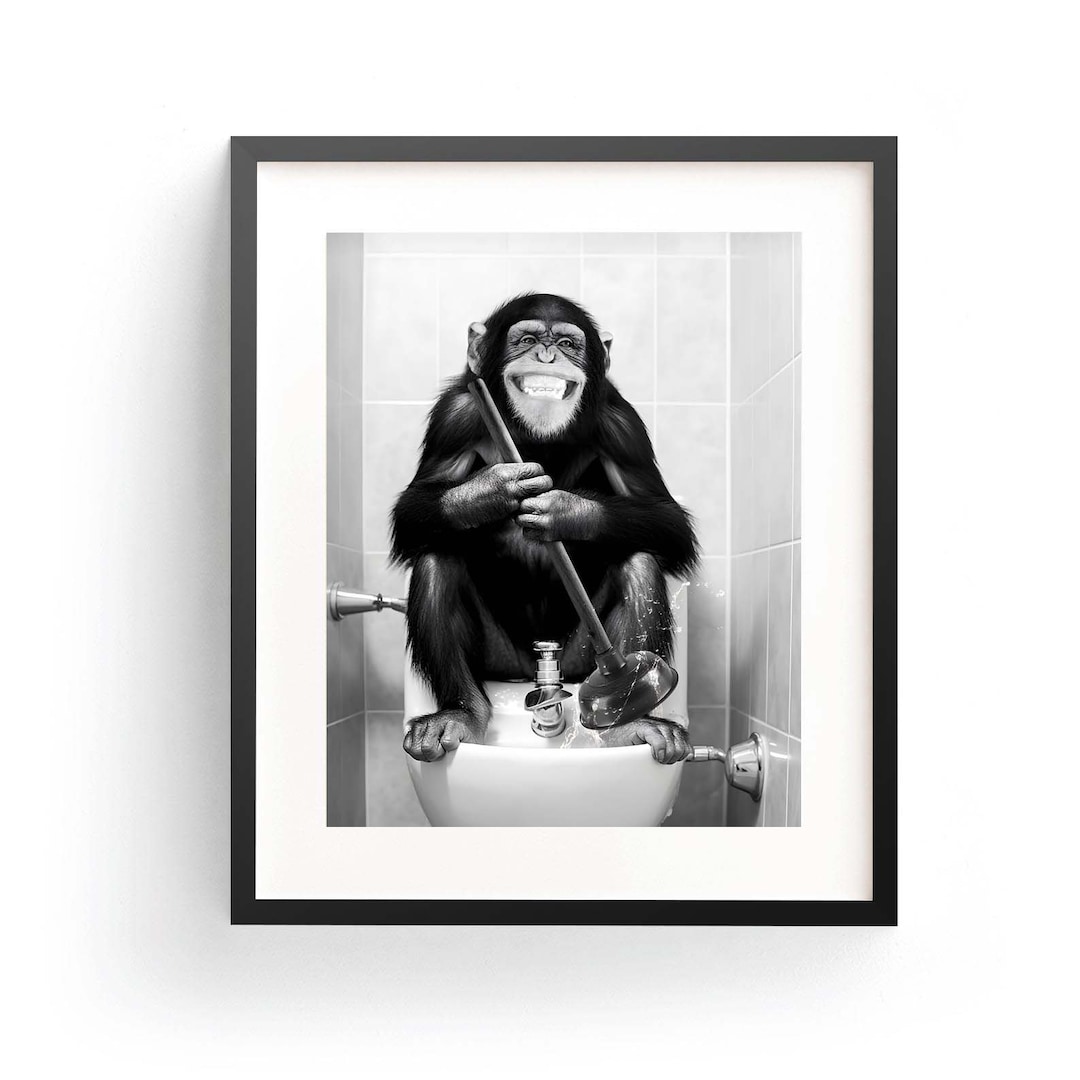 Chimp in Bathrobe Chimp Art Print Chimpanzee Art Chimp Bathroom Art ...