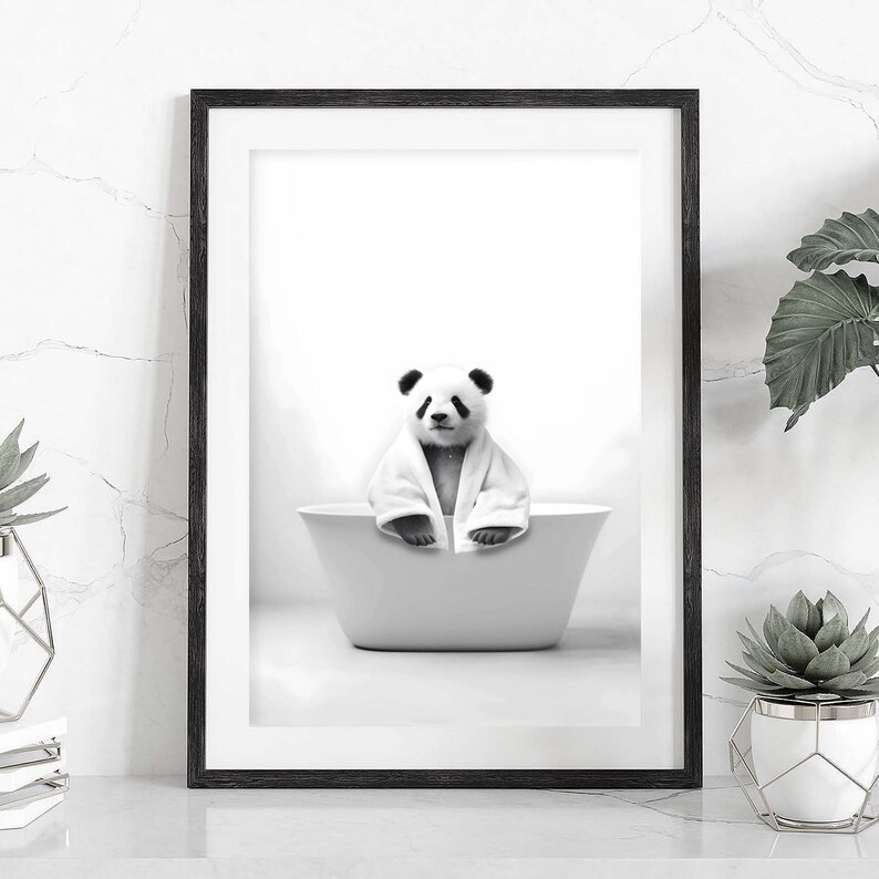 Panda in Bathrobe Panda Art Print Panda Wall Art Panda Bathroom Art ...