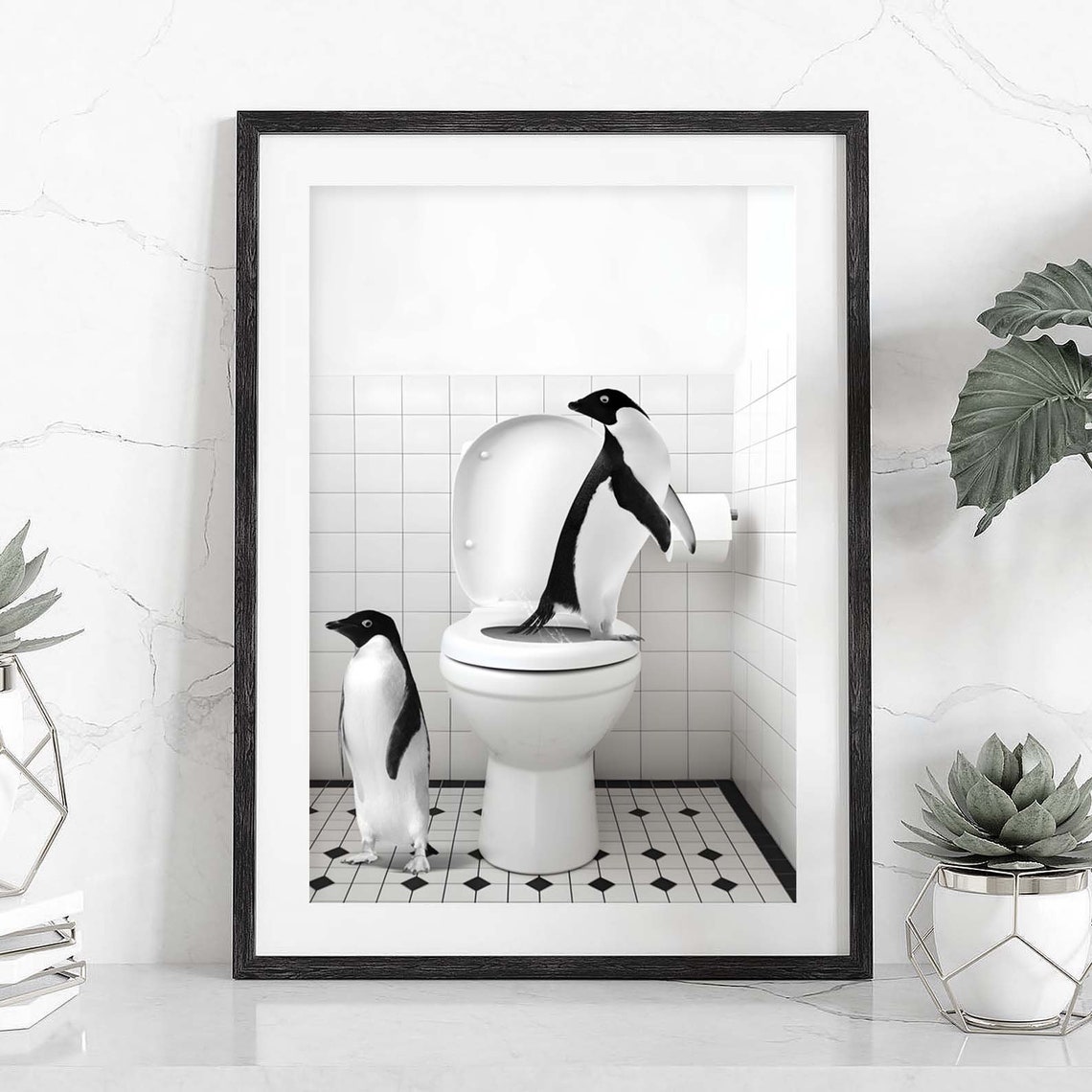 Penguins Toilet Scene Art Print, Bathroom Wall Art (digital Download ...