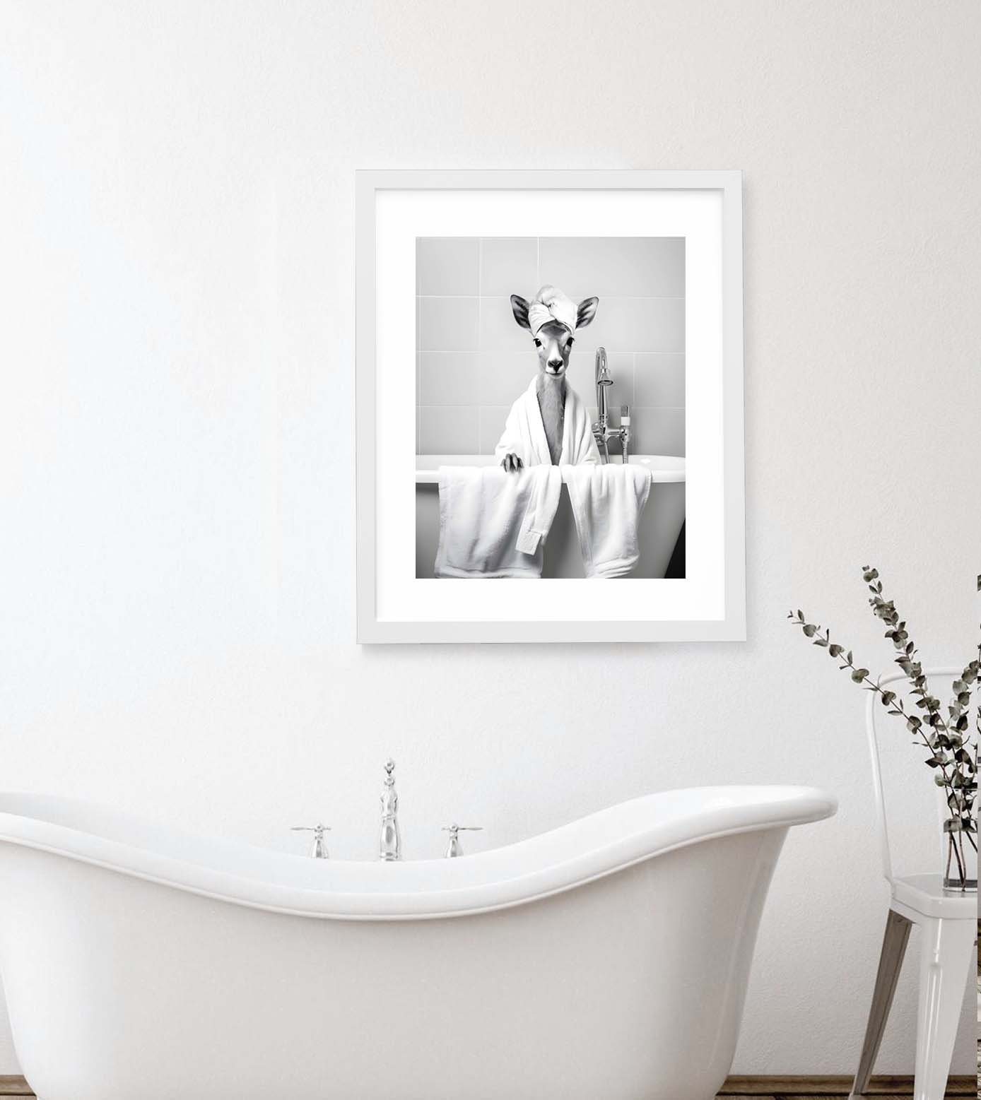 Deer in Bathrobe Deer Art Print Deer Wall Art Deer Bathroom Art Funny ...
