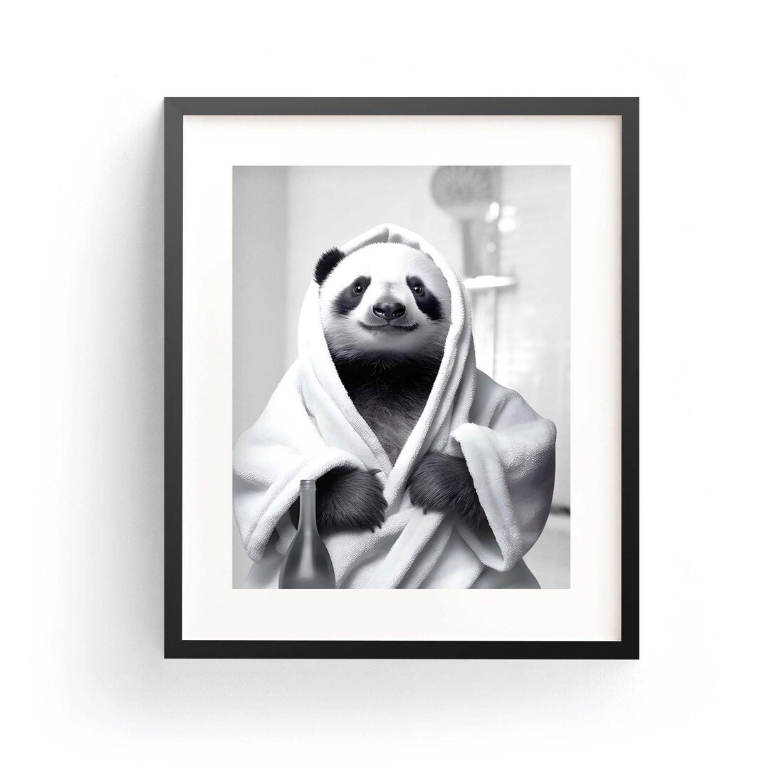 Panda in Bathrobe Panda Art Print Panda Wall Art Panda Bathroom Art ...