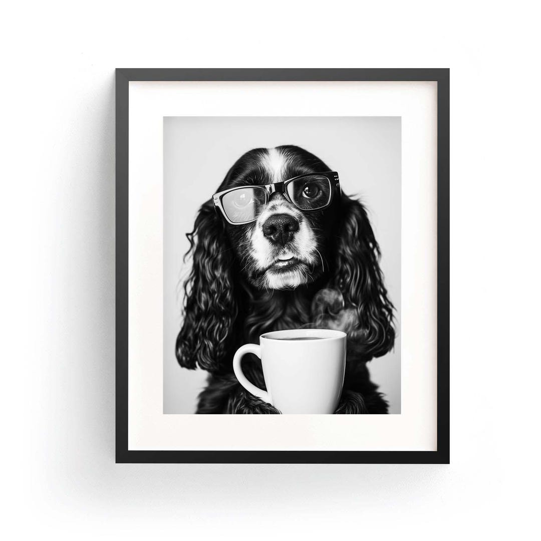 Cocker Spaniel Coffee Wall Art Black and White Print Cocker Spaniel Bar ...