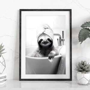 Sloth in Bathrobe Sloth Art Print Sloth Wall Art Sloth Bathroom Art ...