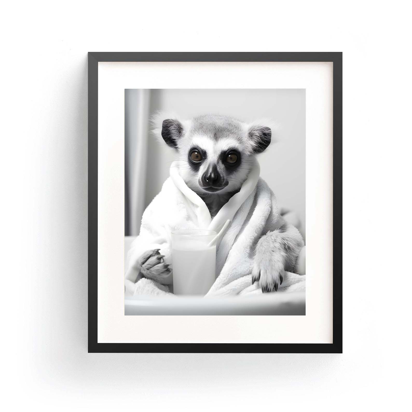 Lemur in Bathrobe Lemur Art Print Lemur Wall Art Lemur Lover Funny ...