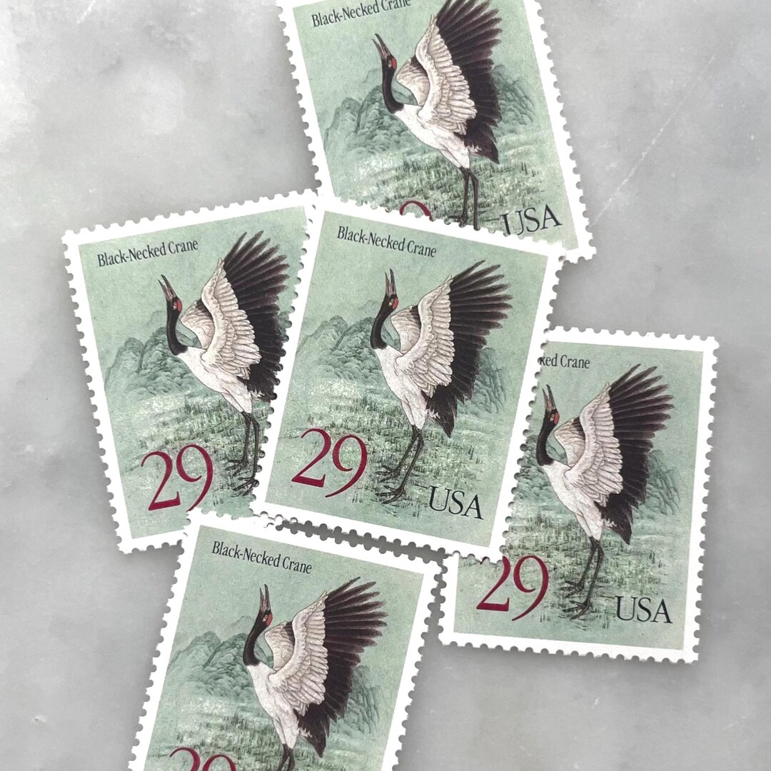 5x Vintage Unused Black-necked Crane Stamps / Mint USPS Postage / 29 ...