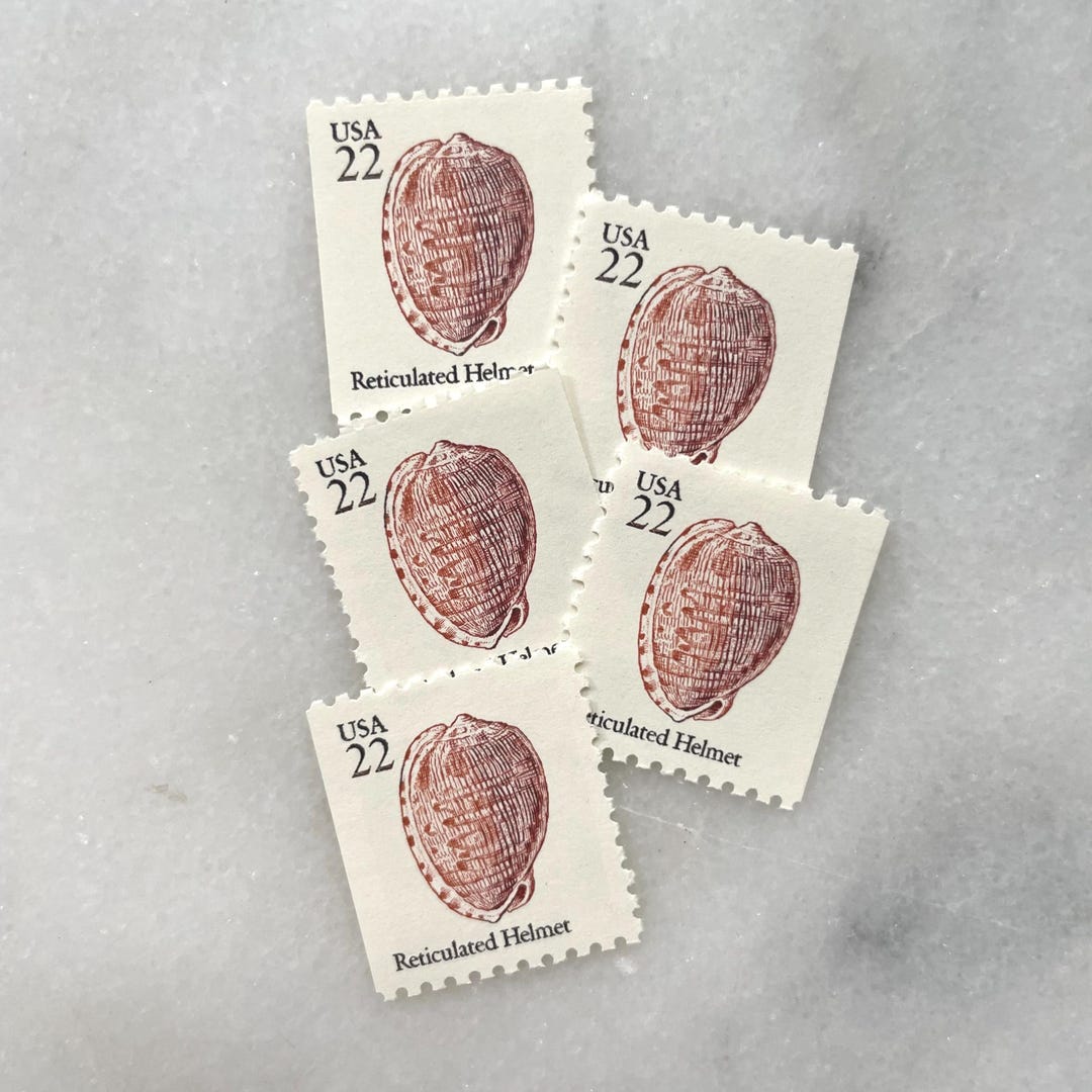 5x Vintage Unused Seashell Stamps / Reticulated Helmet USPS Postage ...