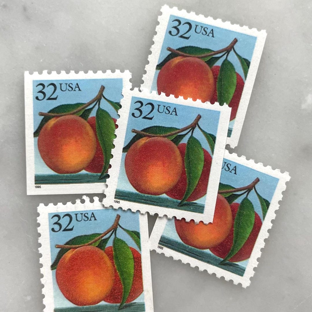 5x Vintage Unused Georgia Peach Stamps / Light Blue USPS Postage / 32 ...