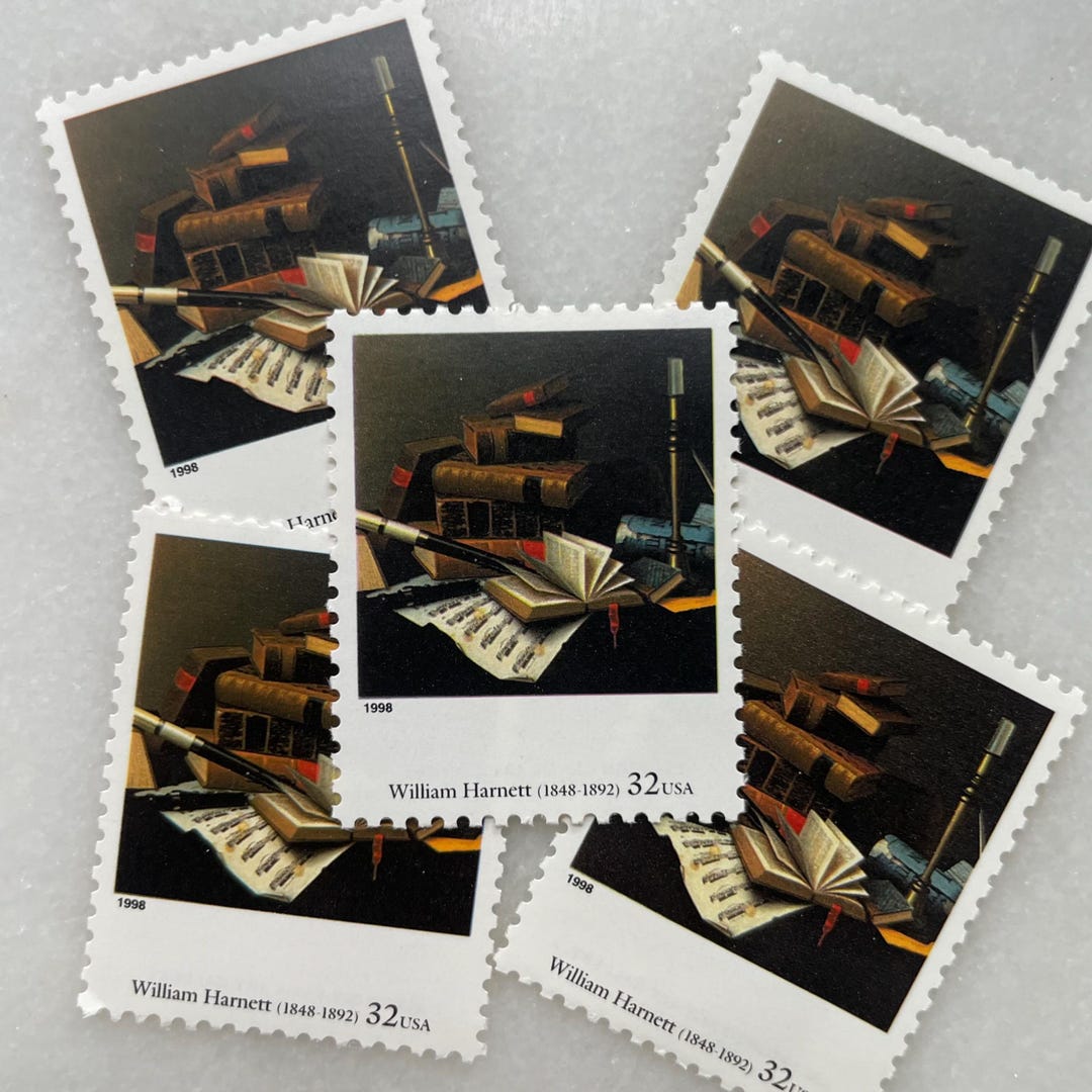 5x Vintage Unused Books and Sheet Music Stamps / William Harnett ...