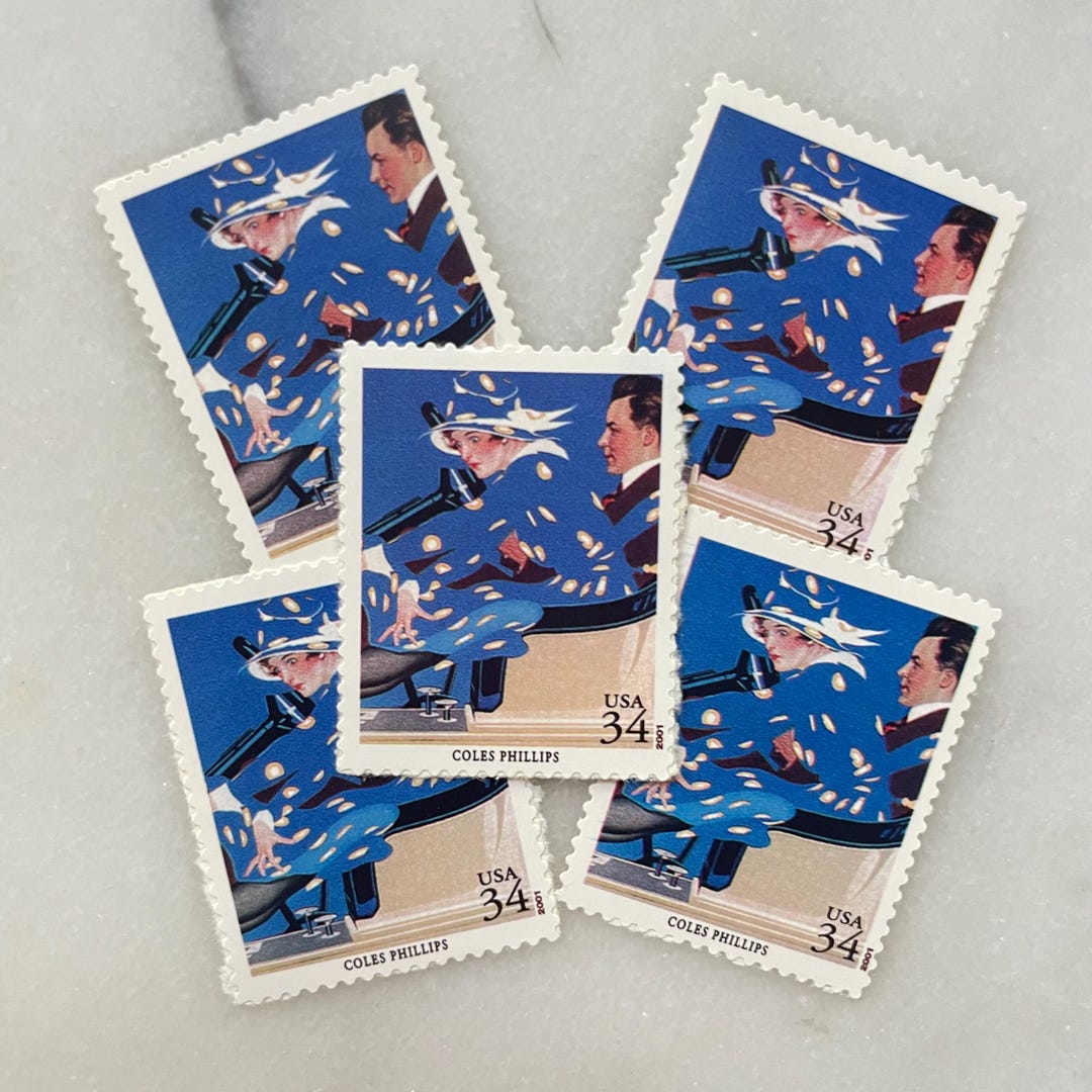 5x Vintage Unused Vintage Car and Couple Stamps / Blue USPS Postage ...