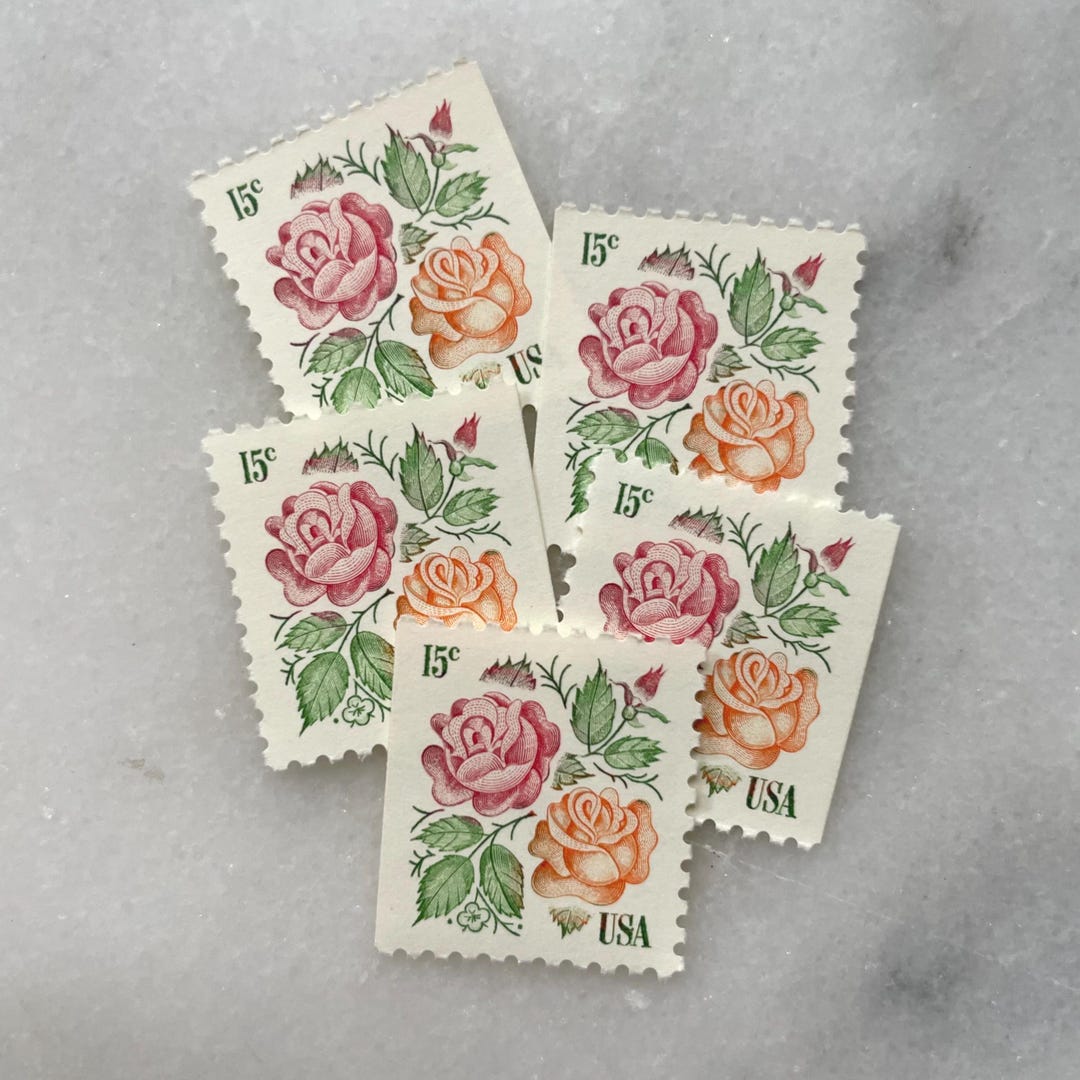 5x Vintage Unused Garden Roses Stamps / Orange and Pink Roses USPS ...