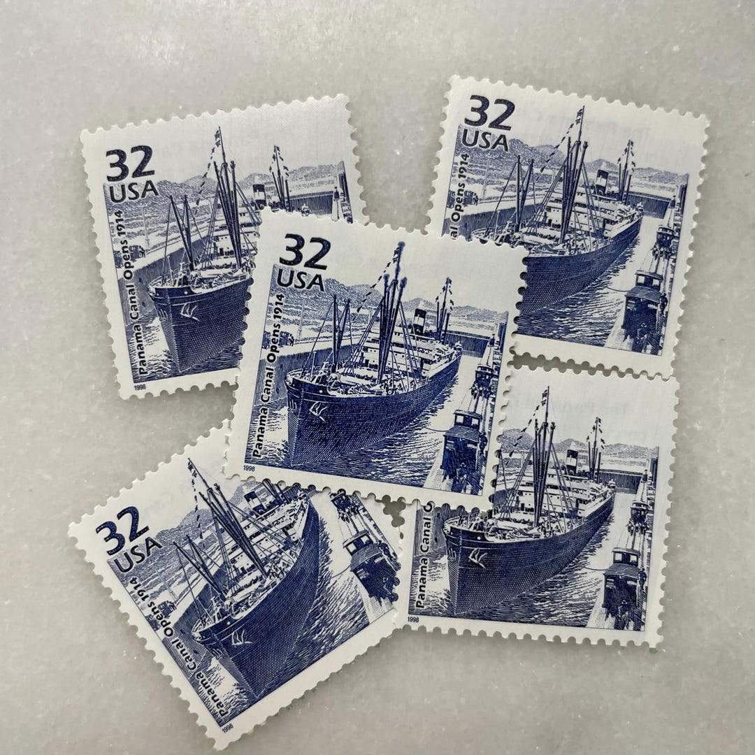 5x Vintage Unused Panama Canal Stamps / Blue Boat USPS Postage / 32 ...
