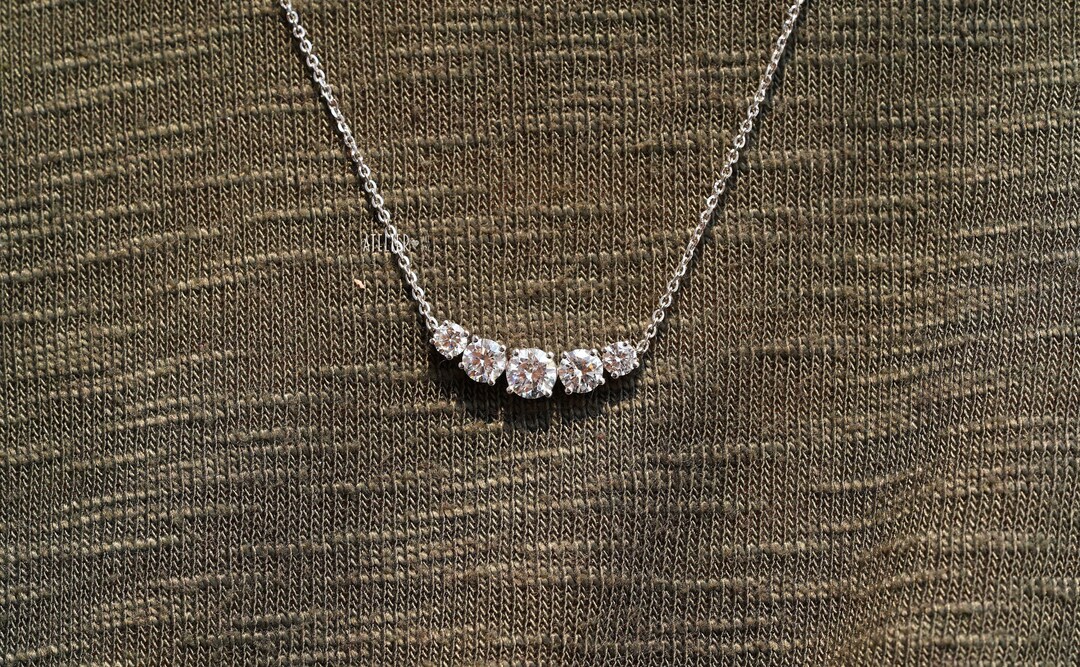 Five Stone Lab Grown Diamond Necklace Cluster Wedding Necklace for ...
