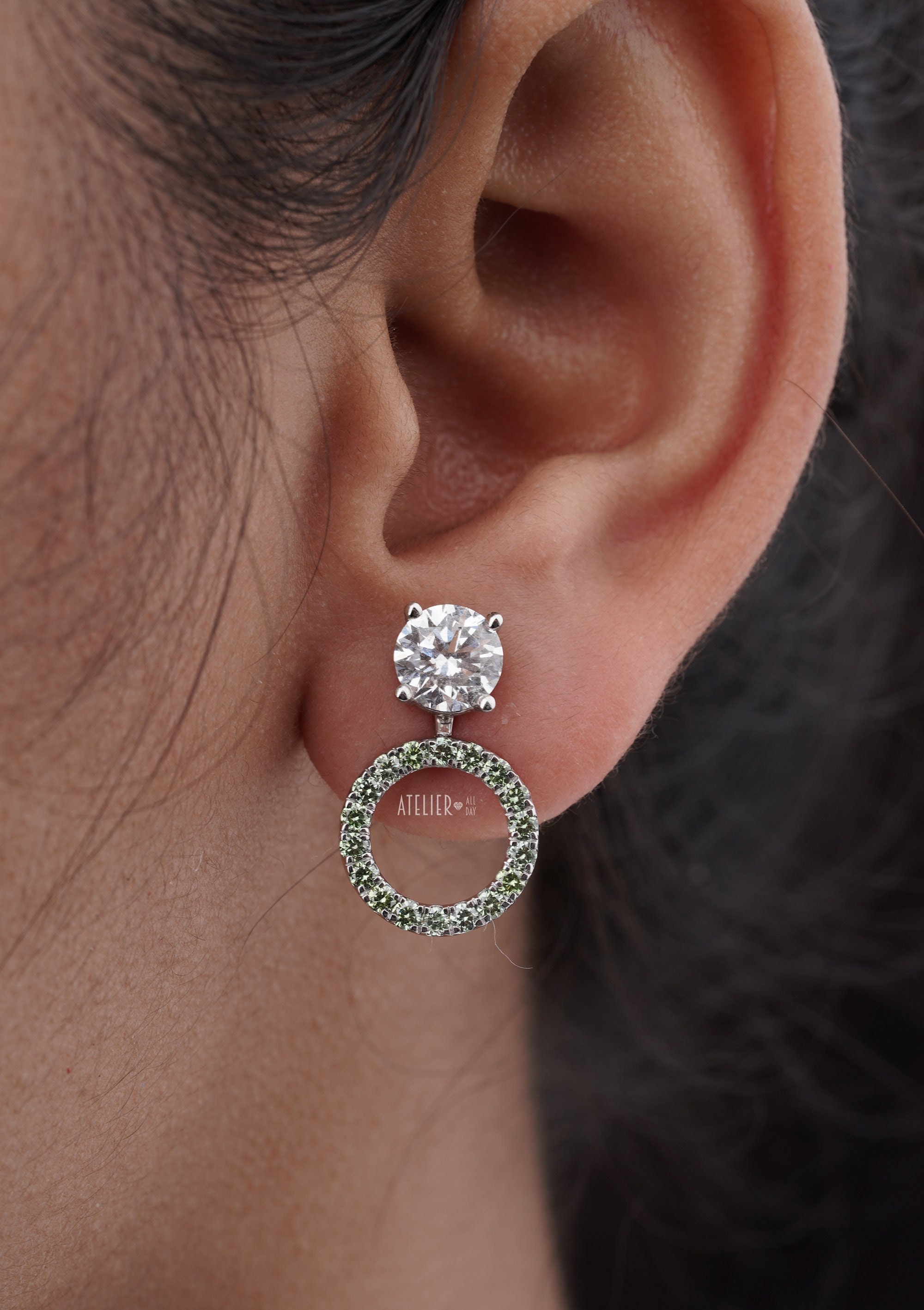 Green Diamond Jacket Earring Removable Halo Green Lab Grown Diamond ...
