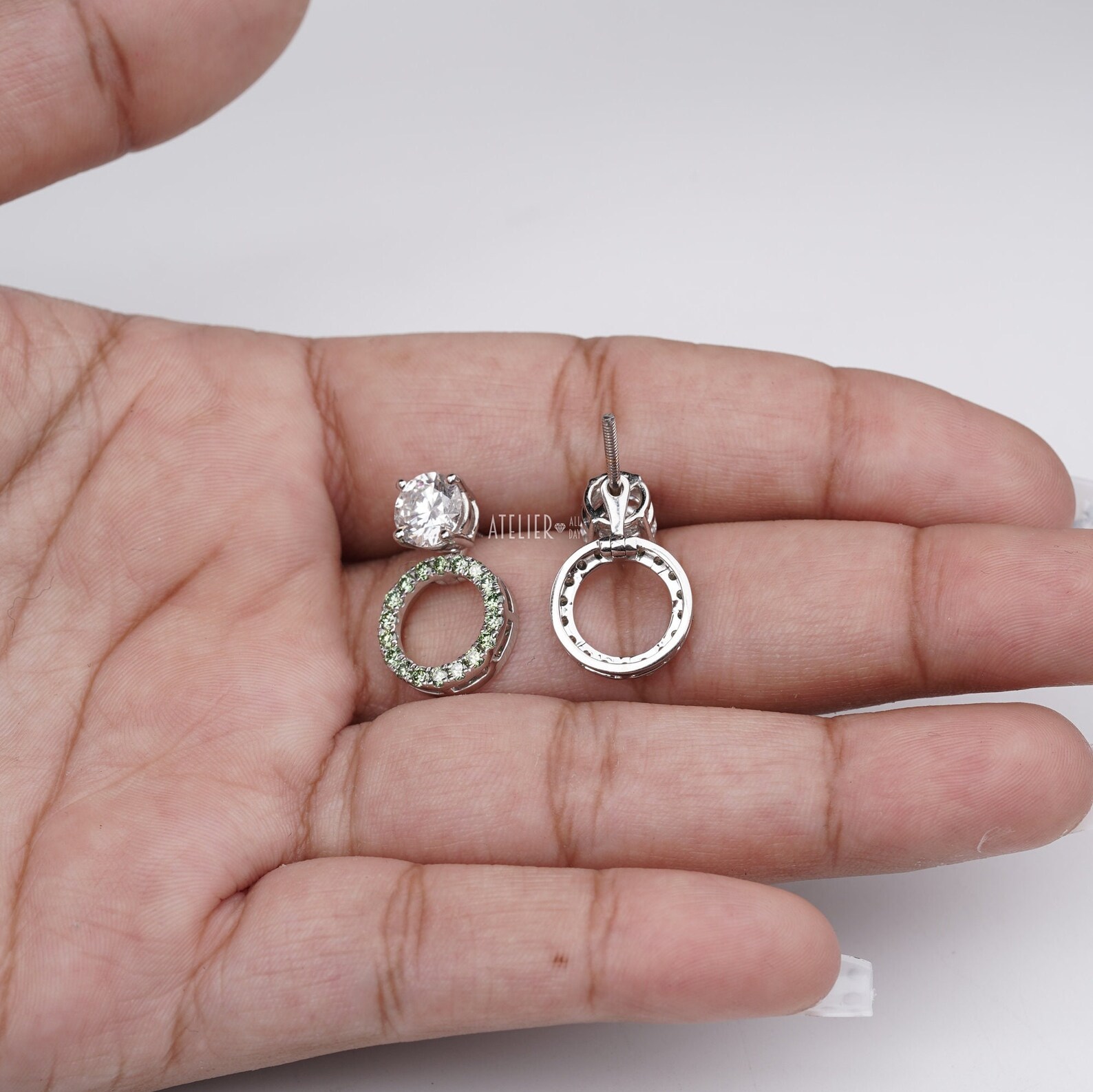 Green Diamond Jacket Earring Removable Halo Green Lab Grown Diamond ...