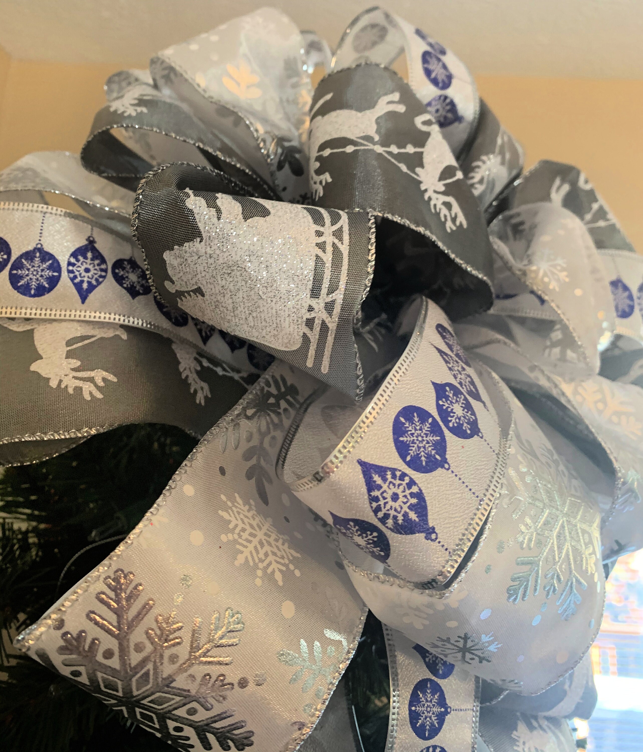 Beautiful Sliver and Blue Tree Topper Bow - Etsy