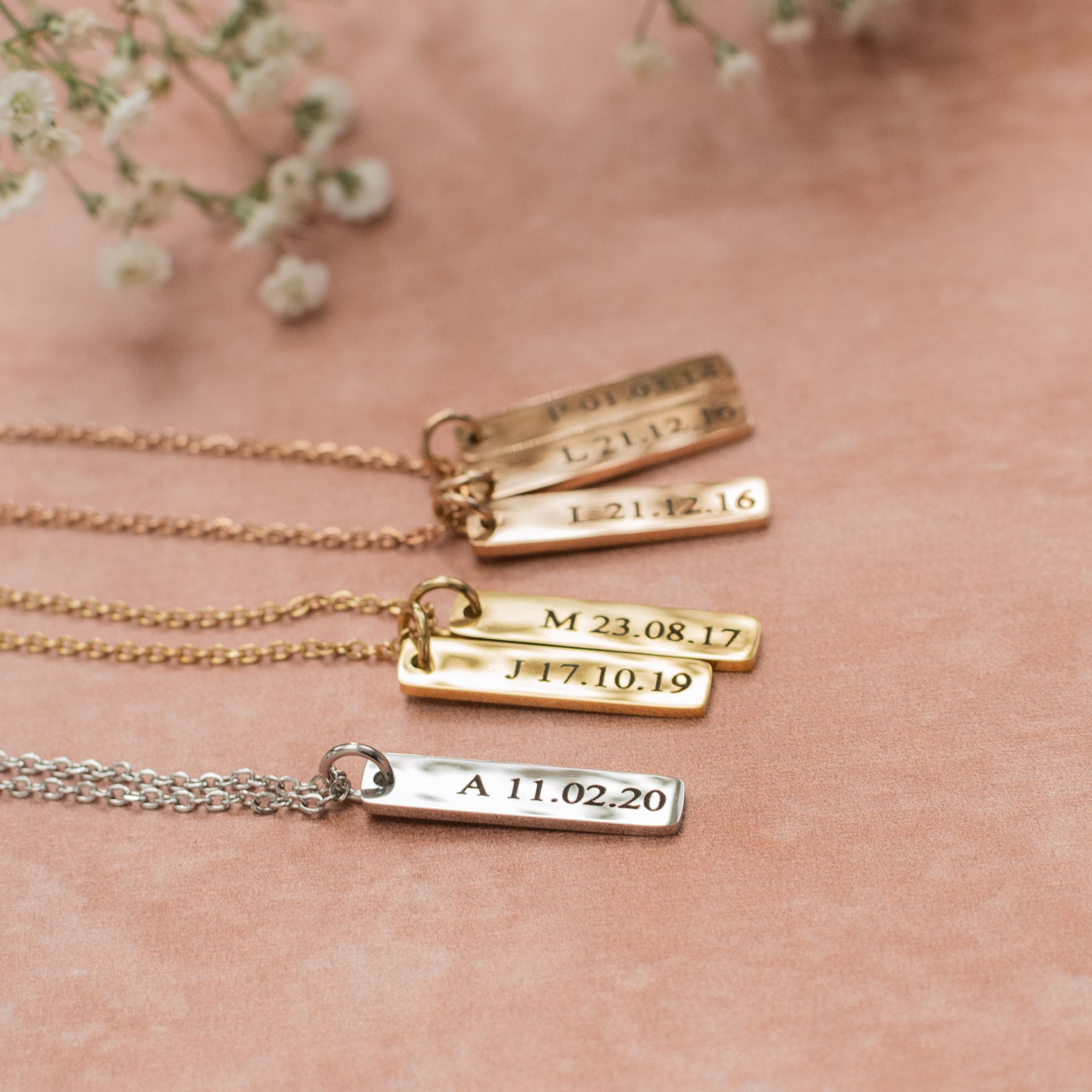 Initial Date Bar Necklace, Mothers Day, Kid's Birthdays, Initials Dates ...