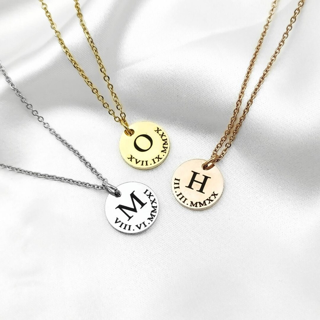 Roman Numerals & Initial Disc Necklace - Etsy