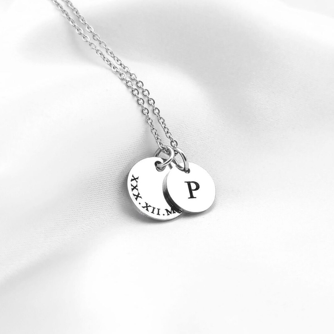 Roman Numerals & Mini Initial Disc Necklace - Etsy
