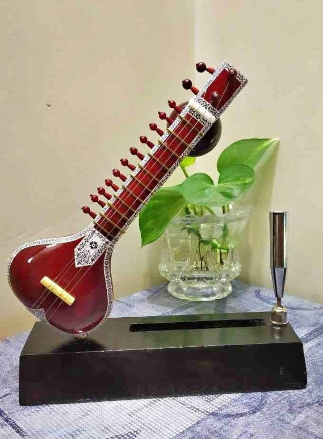 Wooden Handmade Sitar With Pen Sand & Card Holder - Etsy