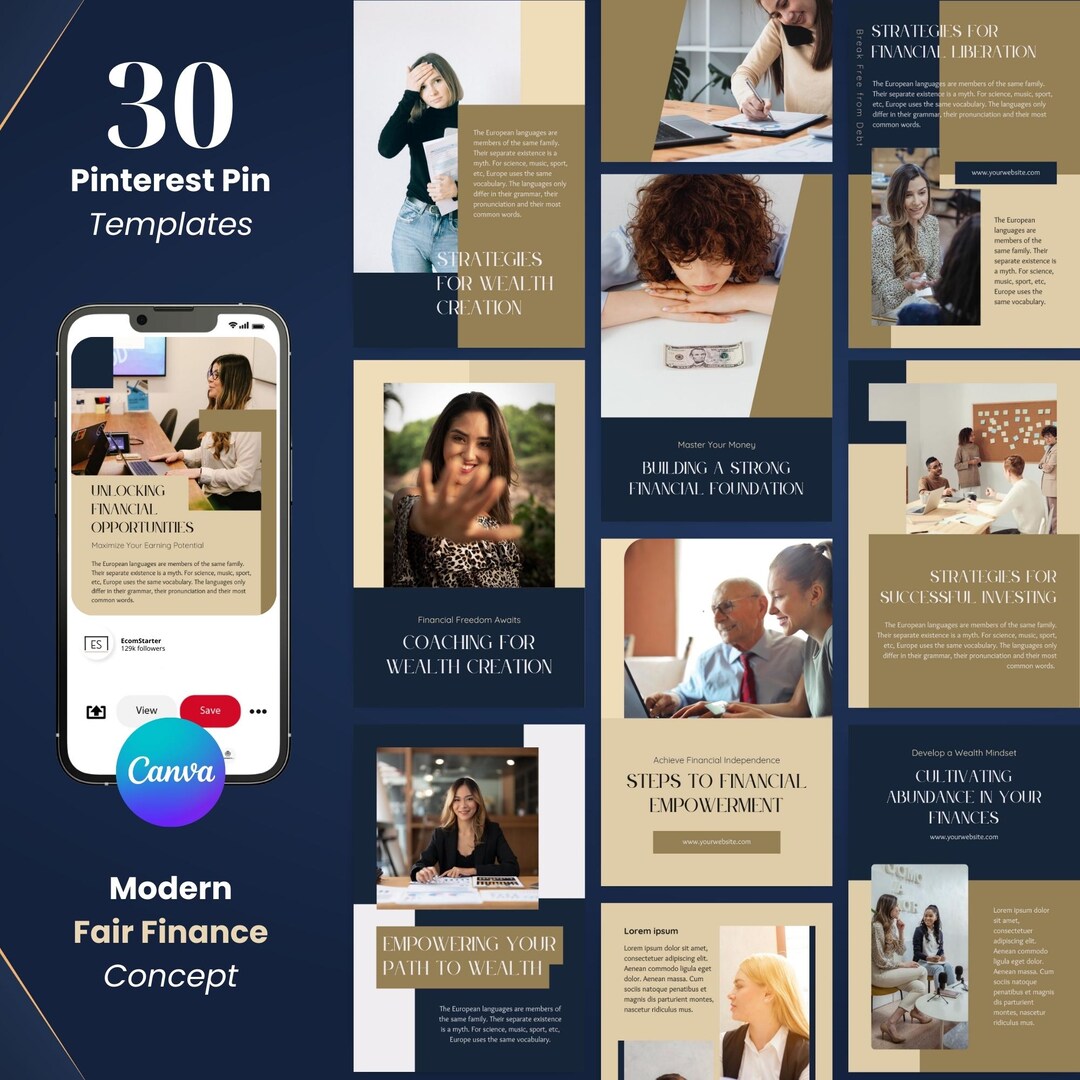 30 Finance Pinterest Templates | Navy Blue Wealth Coach Influencer Pin ...