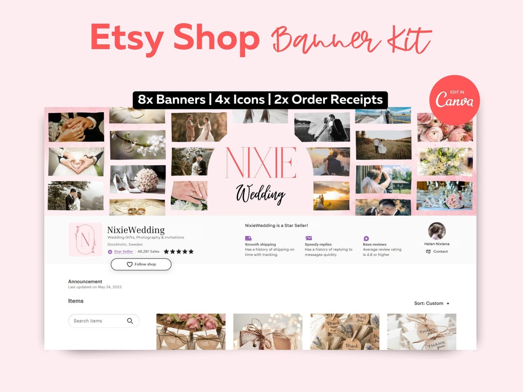 Etsy Shop Banner Kit, Templates for Wedding Etsy Shop, Photography Shop ...