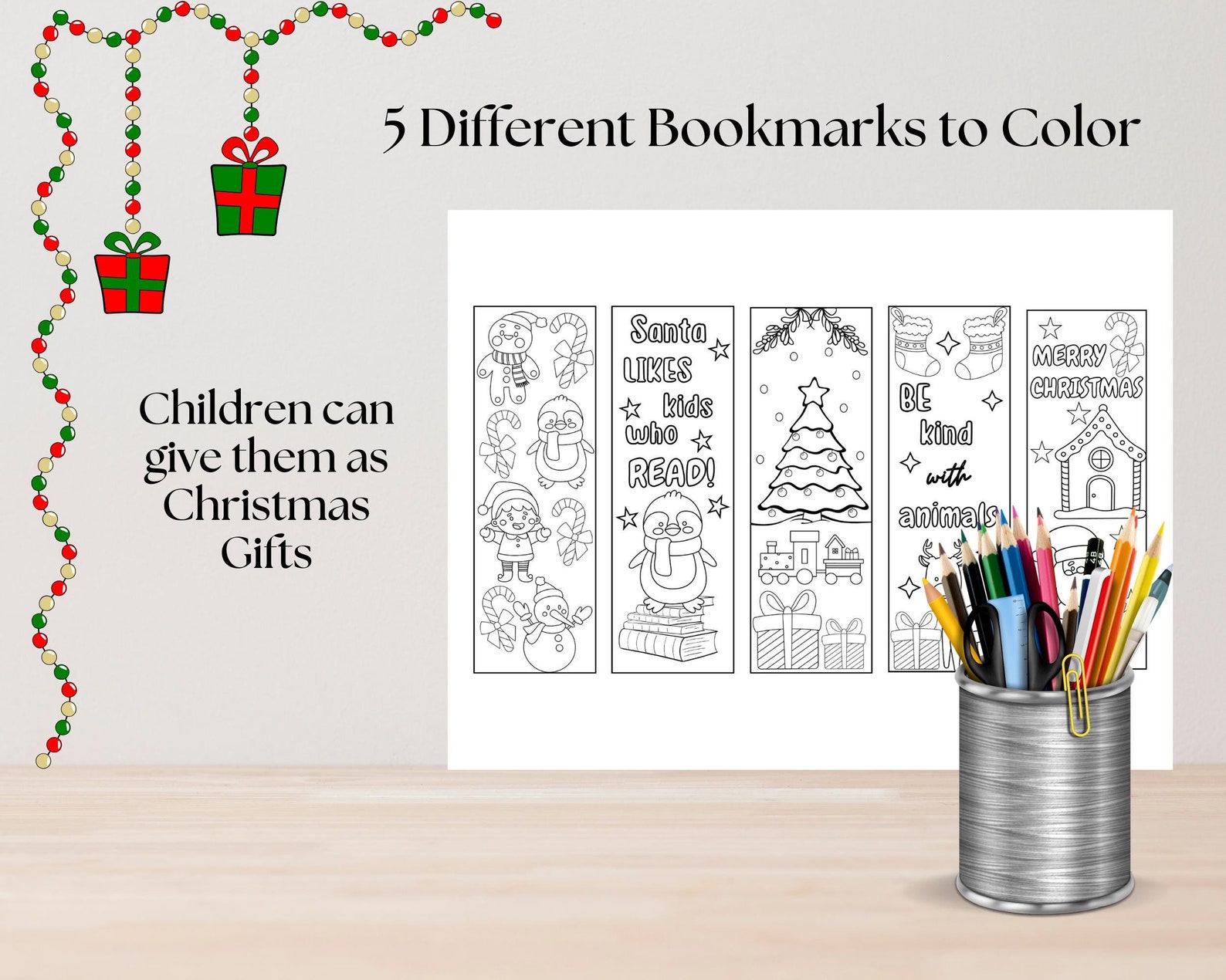 Printable Christmas Coloring Bookmarks Merry Christmas Holiday ...