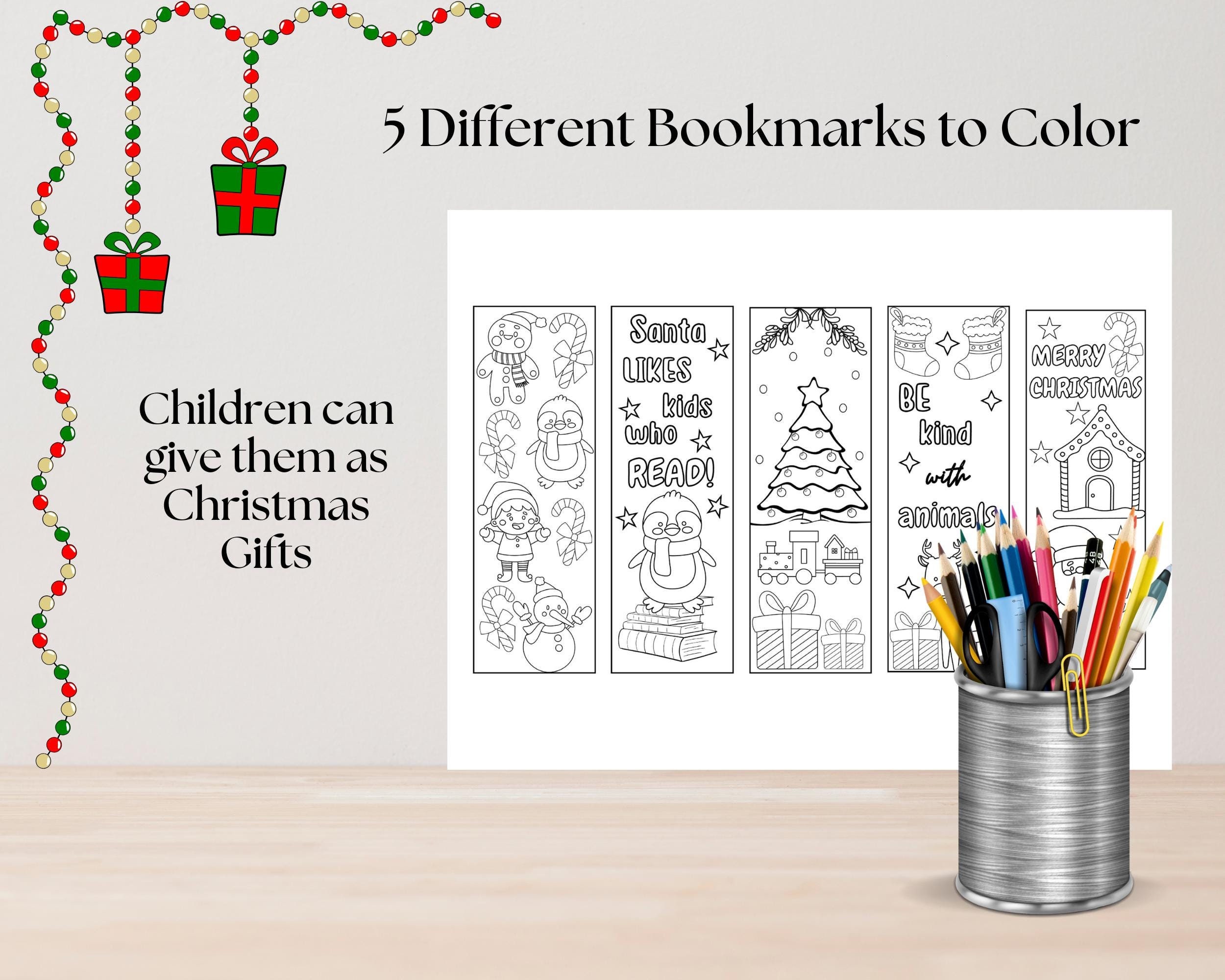 Printable Christmas Coloring Bookmarks Merry Christmas Holiday ...
