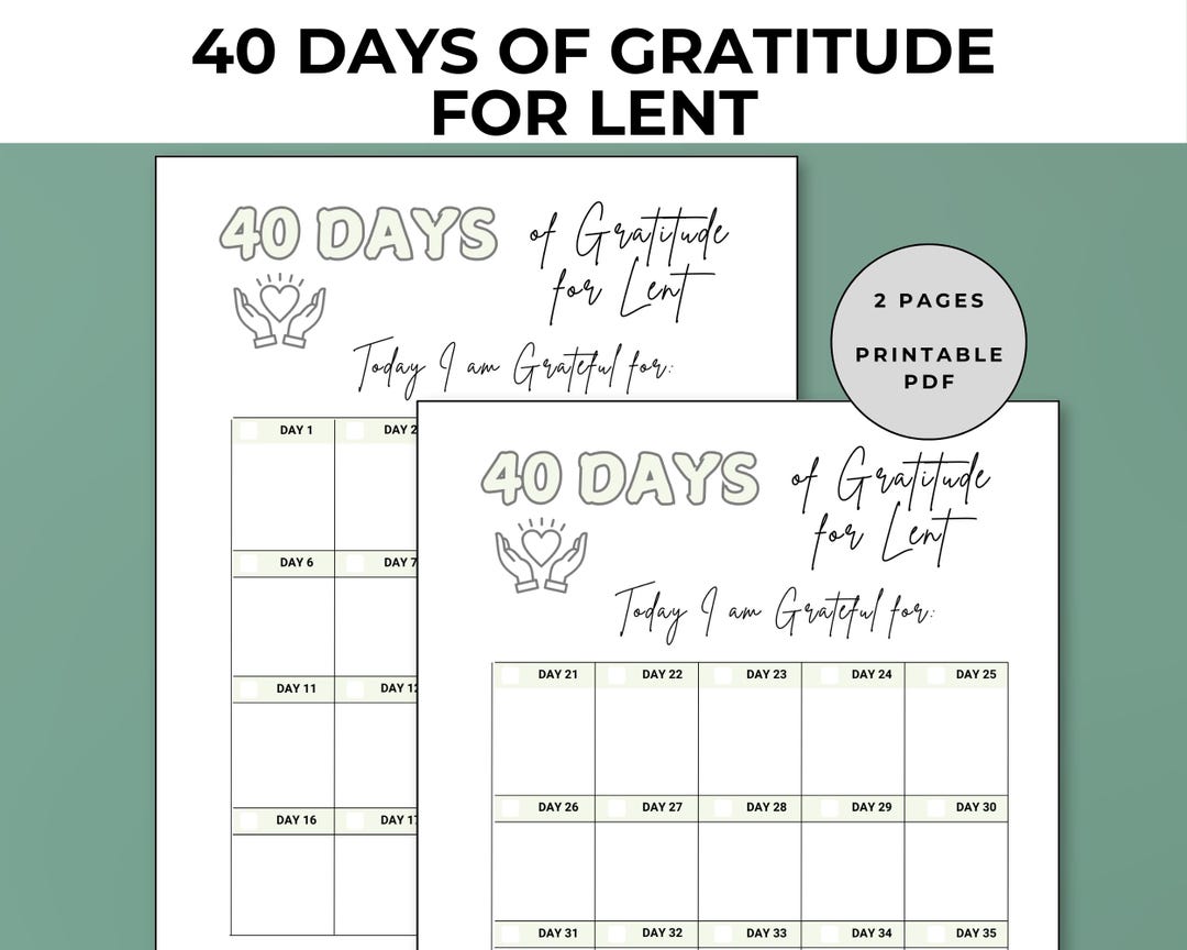 40 Days Gratitude for Lent, Printable Tracker, Chart for 40 Day Lent ...