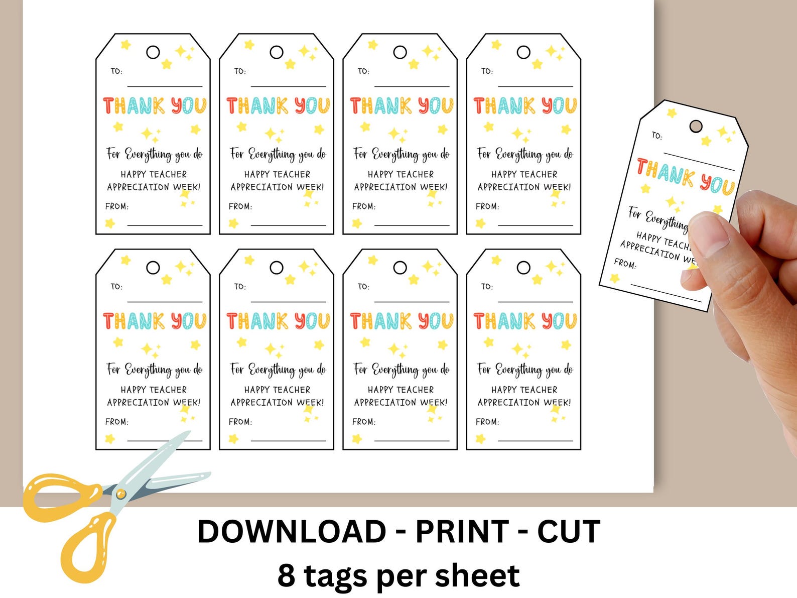 Teacher Thank You Tag, Teacher Appreciation, Printable Thank You Gift ...
