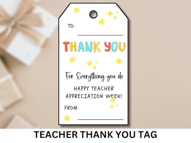 Teacher Thank You Tag, Teacher Appreciation, Printable Thank You Gift ...
