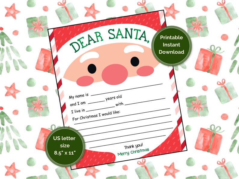 Printable Christmas Letter to Dear Santa With Wish List - Etsy
