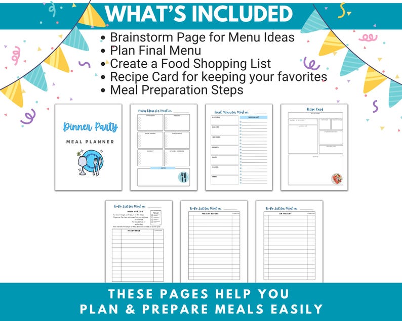 Dinner Party Meal Planner Printable, Dinner Party Organizer, Menu ...