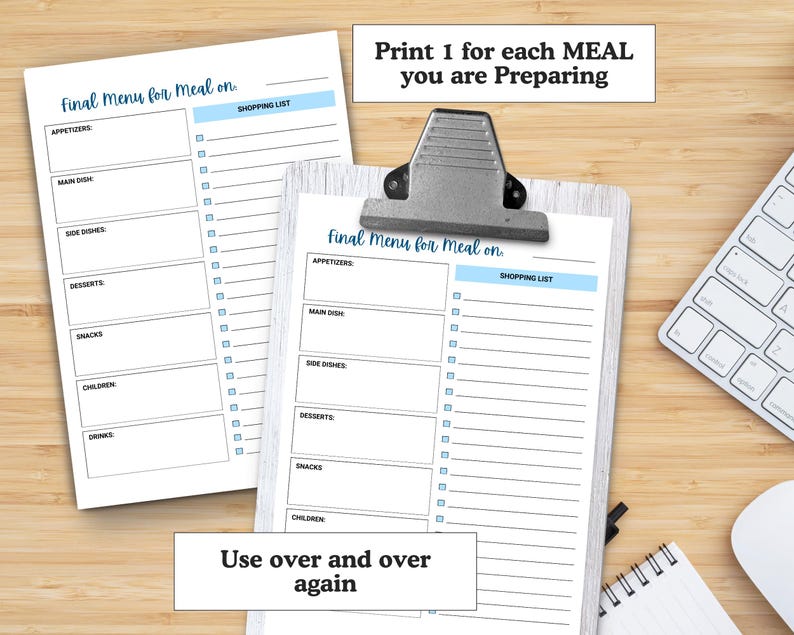 Dinner Party Meal Planner Printable, Dinner Party Organizer, Menu ...