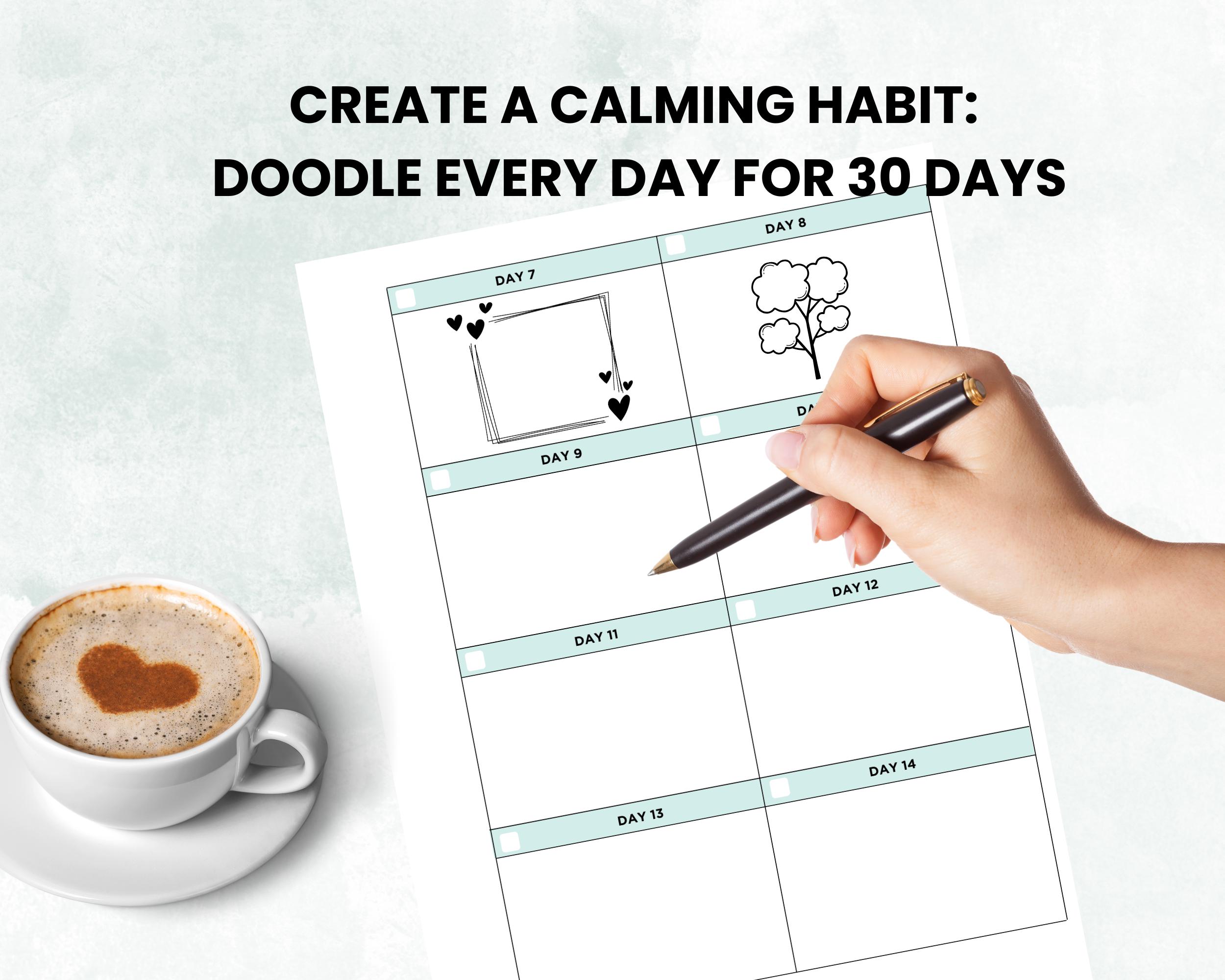 30 Day Printable Doodling Challenge Tracker, Doodle a Day, Helpful ...