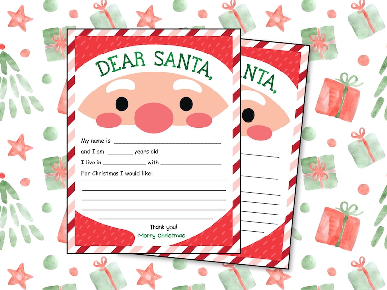 Printable Christmas Letter to Dear Santa With Wish List - Etsy