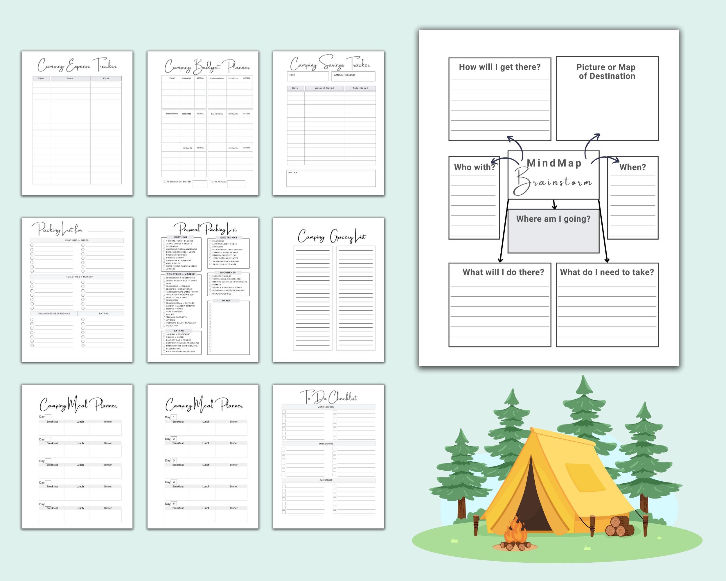 Printable Camping Vacation Planner With Campsite Checklists, Packing ...