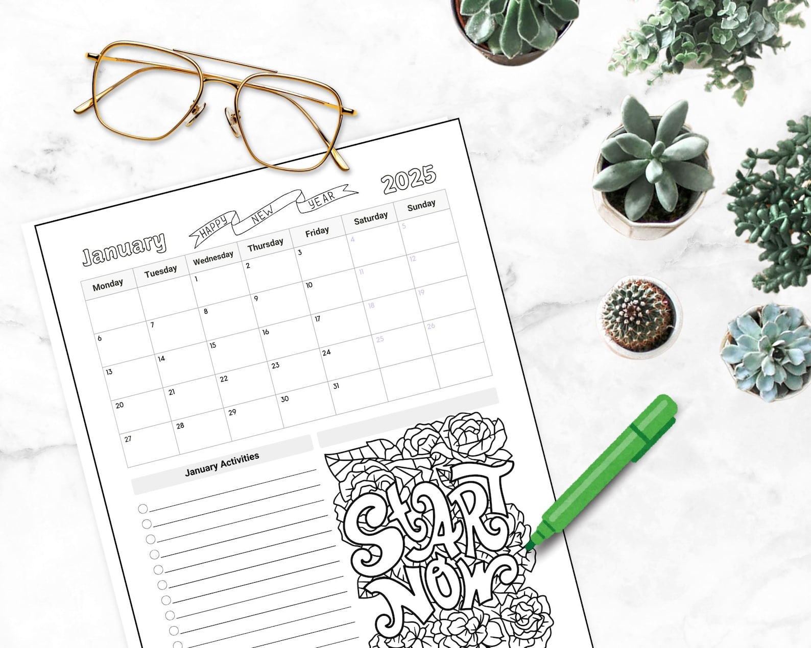 Printable Color and Doodle 2025 Planner, Monthly Weekly Daily Planner ...
