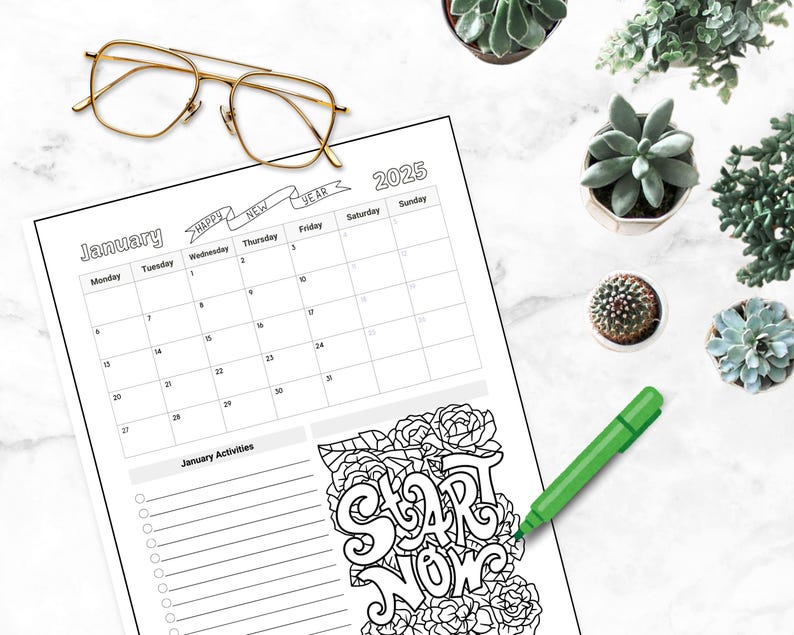 Printable Color and Doodle 2025 Planner, Monthly Weekly Daily Planner ...