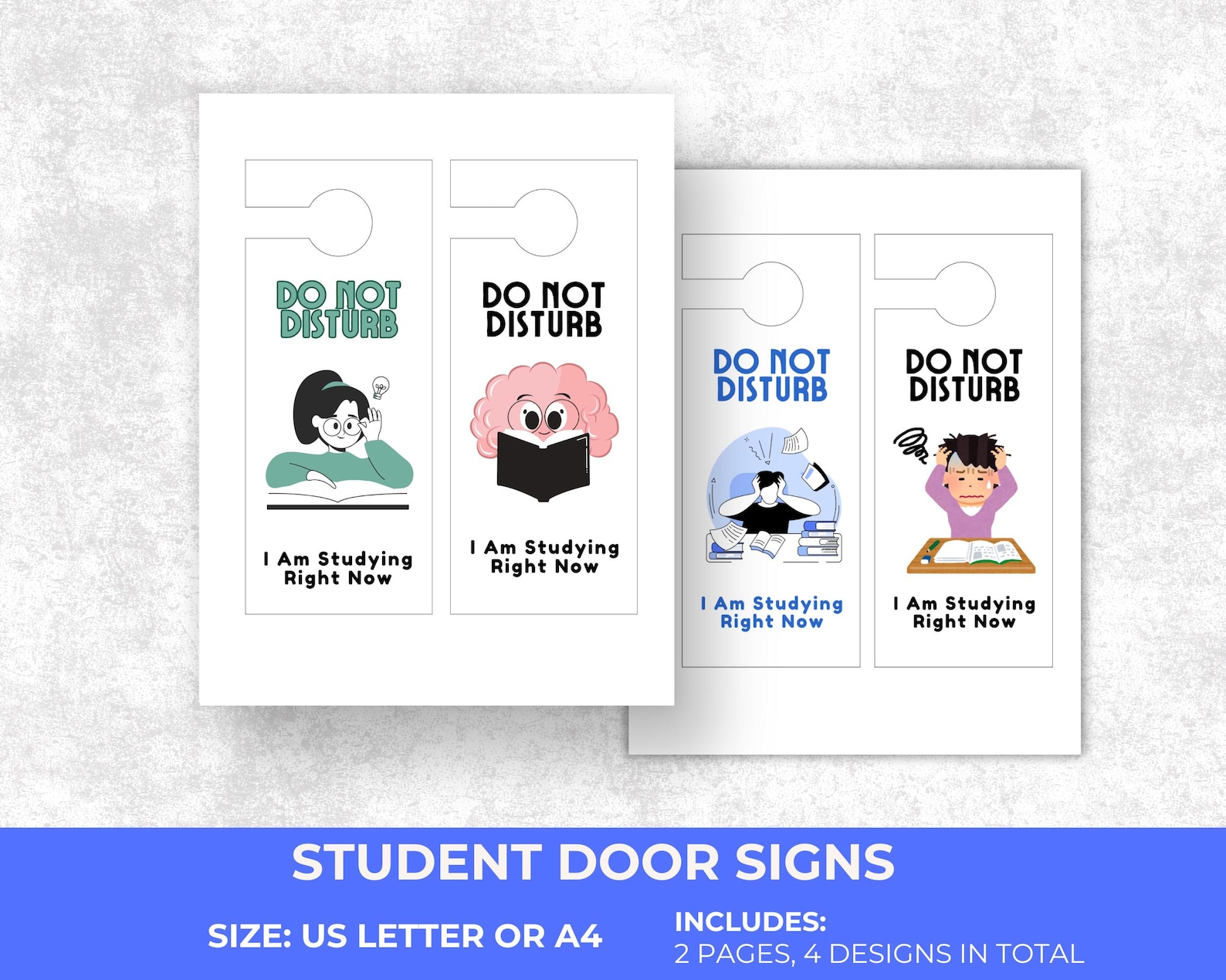 Student Study Door Hangers, 4 Printable Student Door Signs, Do Not ...