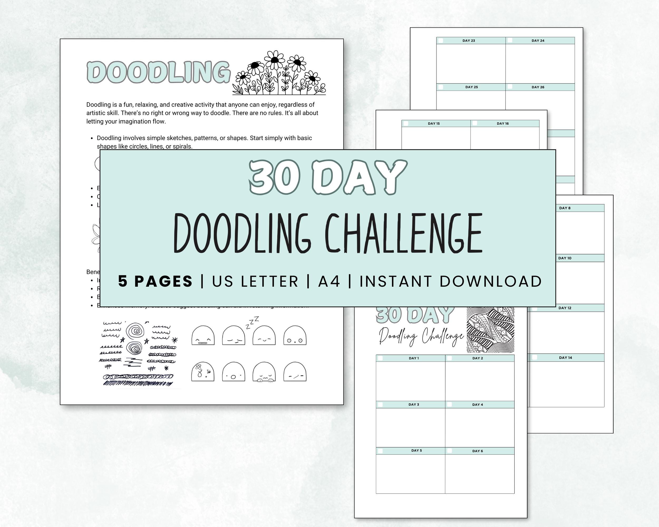 30 Day Printable Doodling Challenge Tracker, Doodle a Day, Helpful ...