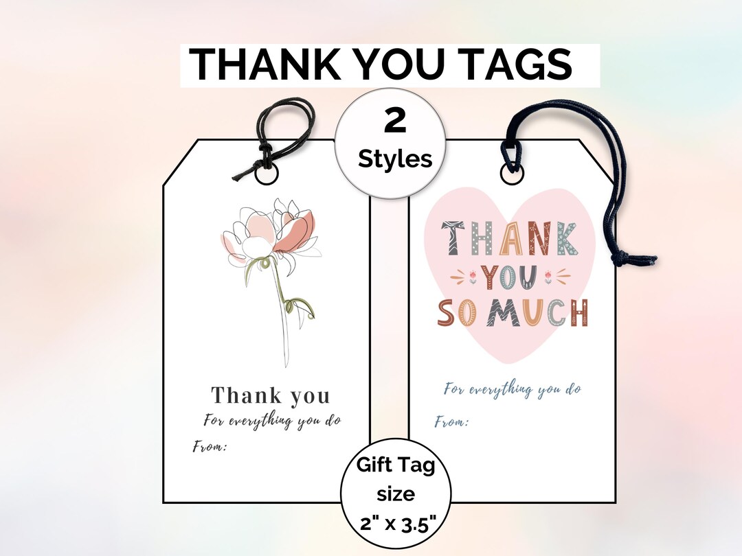 Printable Thank You Gift Tags, Appreciation Gift Tag, Pastel Colored ...