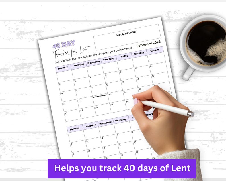 40 Day Lent Printable Tracker, Chart for 40 Day Lent Commitment ...
