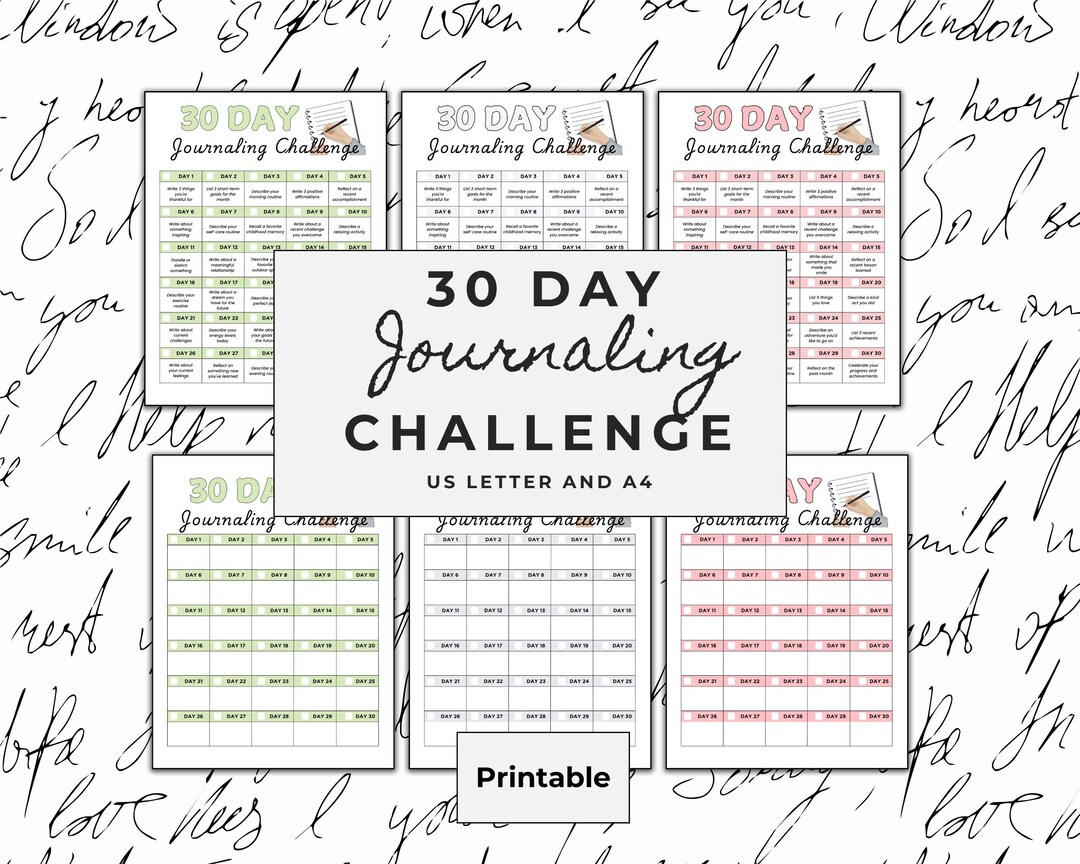 30 Day Printable Journaling Challenge Tracker With Journal Prompts or ...