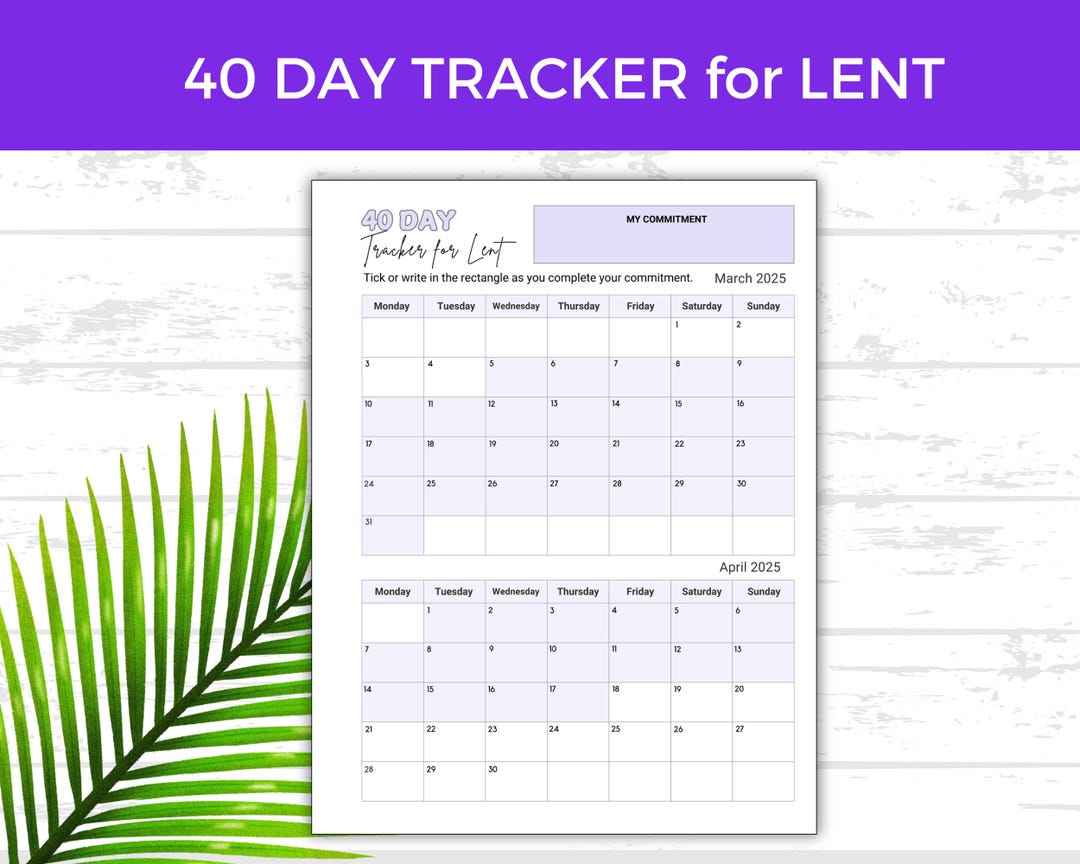 40 Day Lent Printable Tracker, Chart for 40 Day Lent Commitment ...