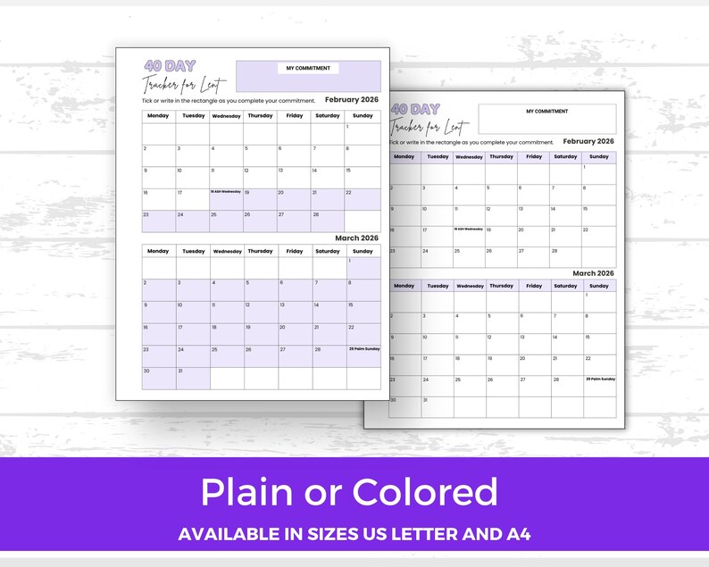 40 Day Lent Printable Tracker, Chart for 40 Day Lent Commitment ...