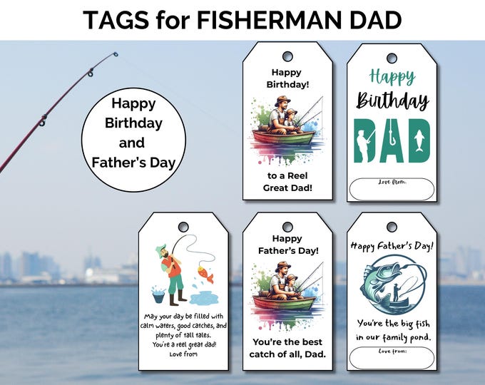 Printable Fathers Day Gift Tags, Dad or Grandpa Fishing Fathers Day ...