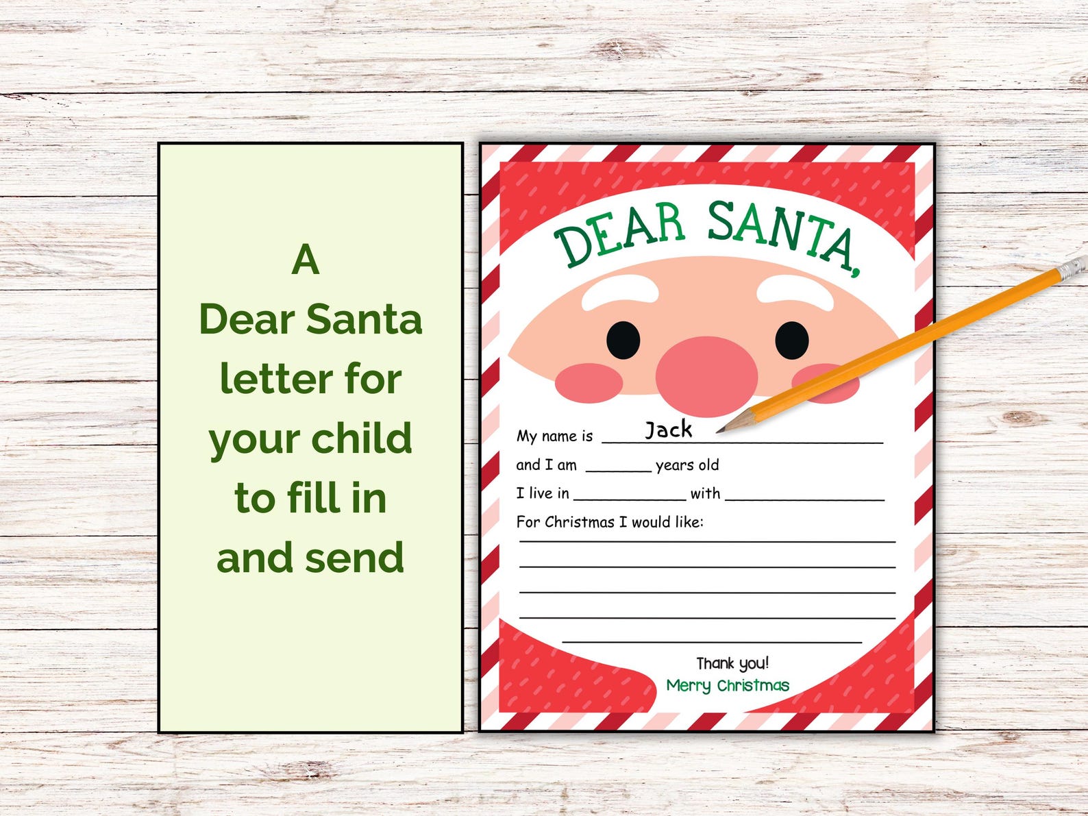 Printable Christmas Letter to Dear Santa With Wish List - Etsy