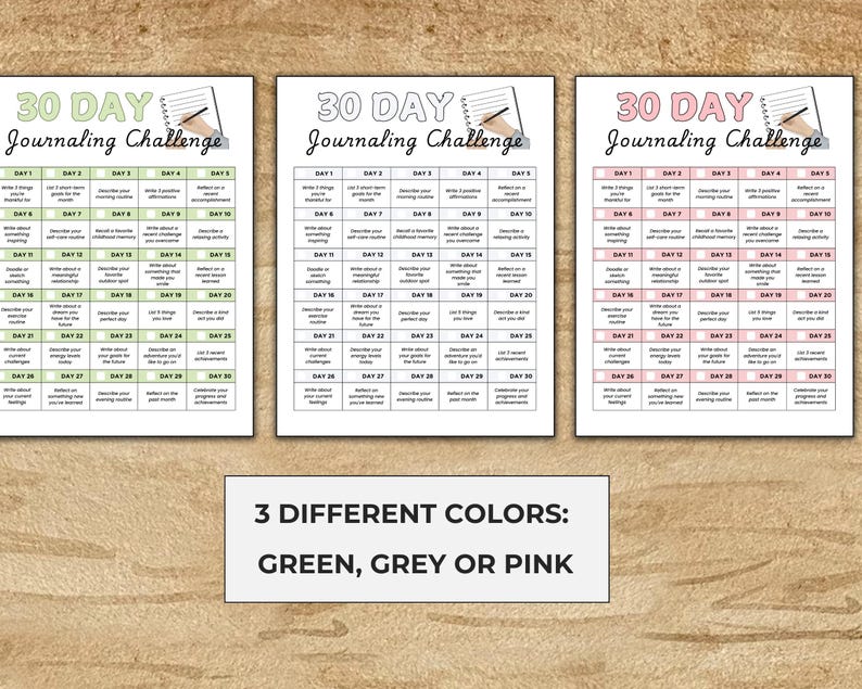 30 Day Printable Journaling Challenge Tracker With Journal Prompts or ...
