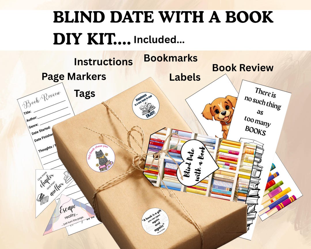 Blind Date With Book DIY Kit, Printable Bookmarks Labels Book Review ...